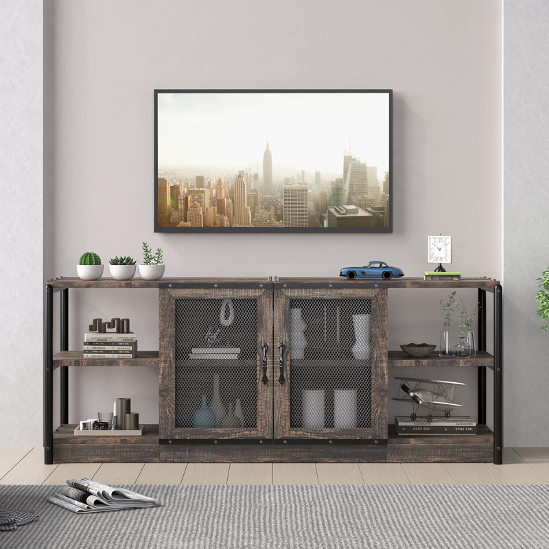 TV Stand For 65 Inch TV Industrial Entertainment Center TV Media Console Cabinet Farmhouse TV Stand With Storage And Mesh Door Gray TV Console
